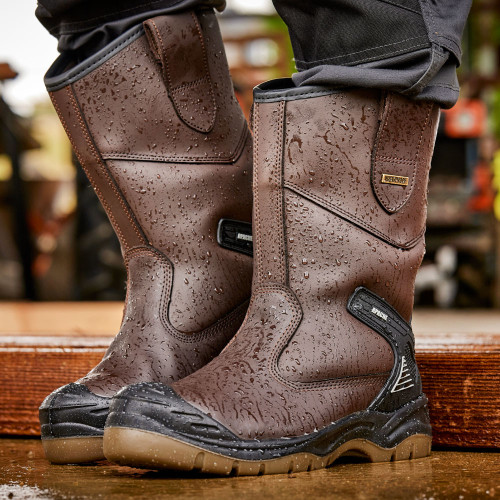 Toolmonkey - Apache AP305 Brown Leather Safety Rigger Boots